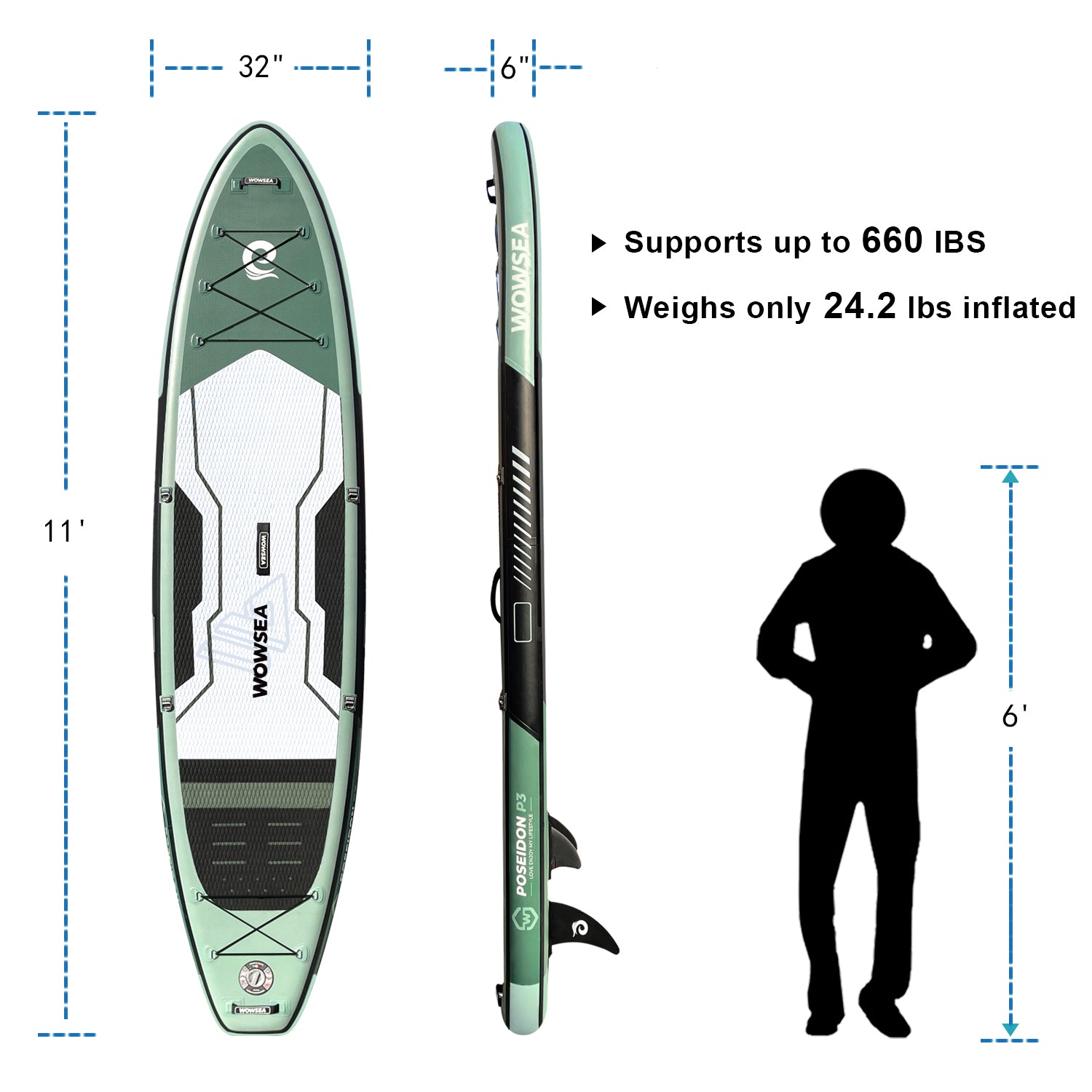 WOWSEA 11'/335cm Poseidon P3 SUP Paddle Board Package – wowseastore.com