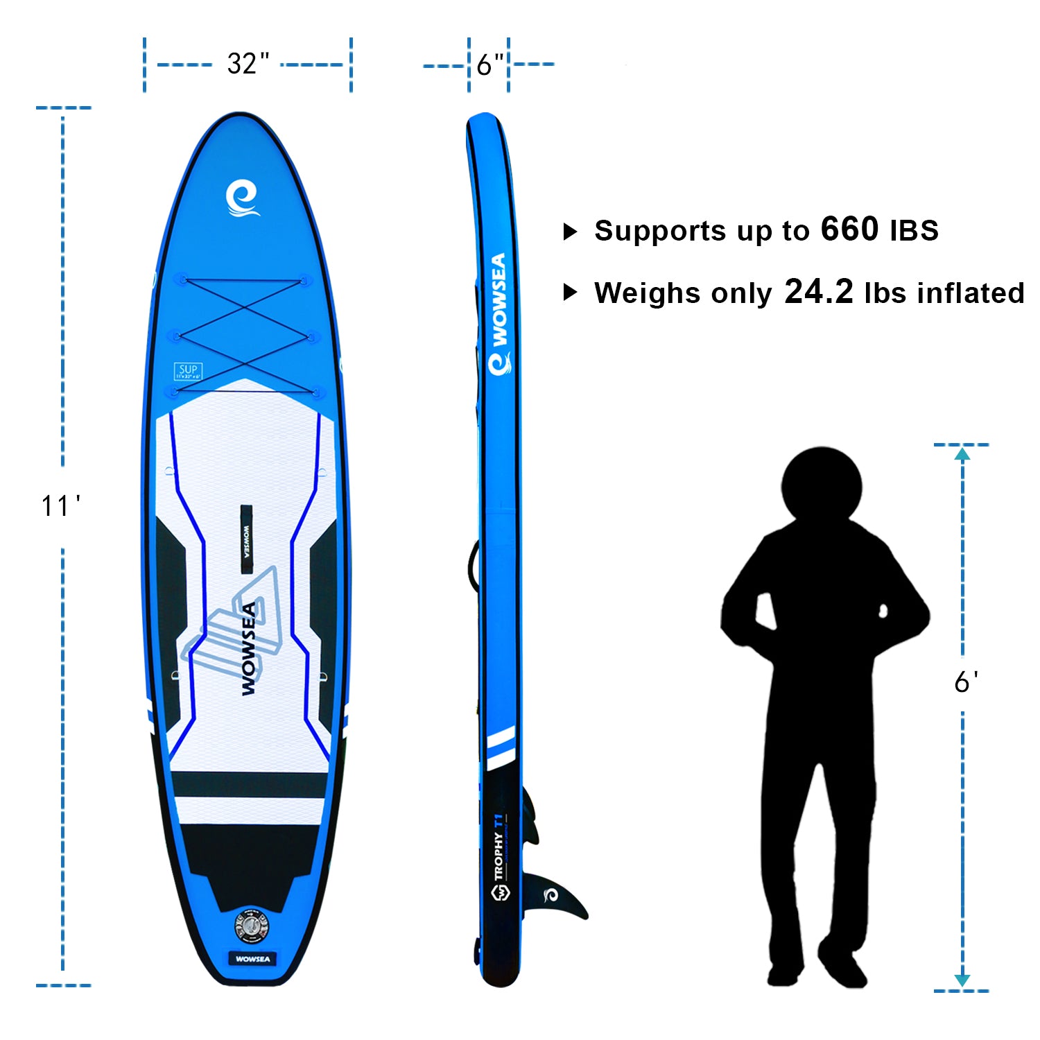 WOWSEA 11'/335cm Trophy T1 Inflatable Stand Up Paddle Board ...